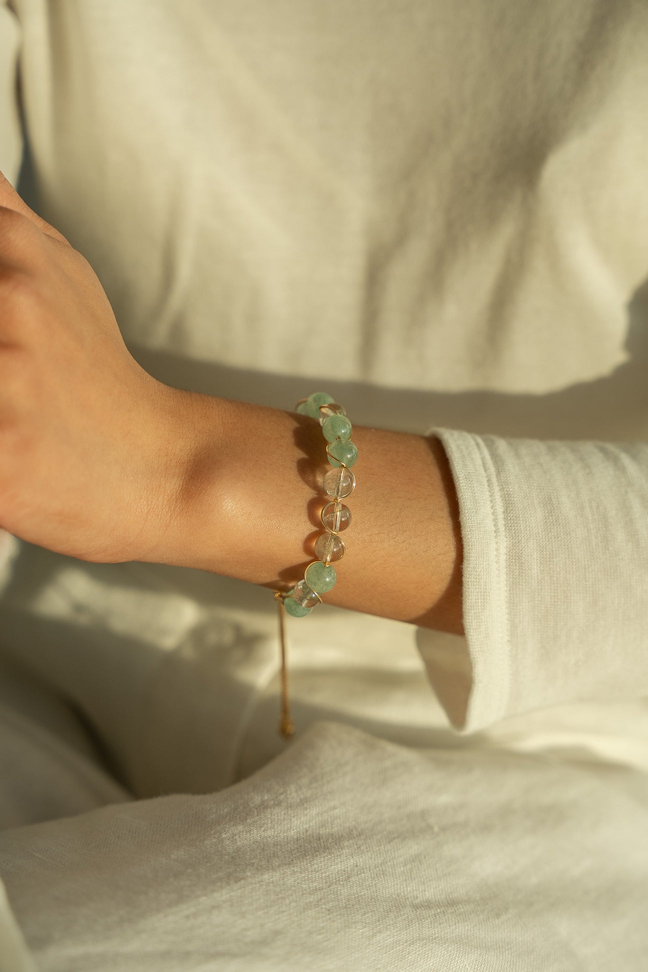 Luexz | Whimsical Green Phantom Crystal & Strawberry Quartz Bracelet ...