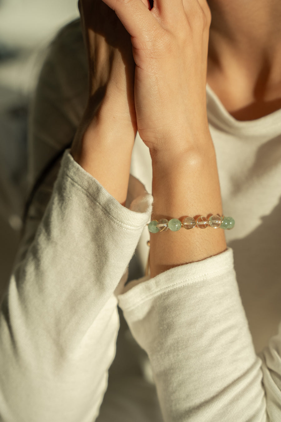 Luexz | Whimsical Green Phantom Crystal & Strawberry Quartz Bracelet ...